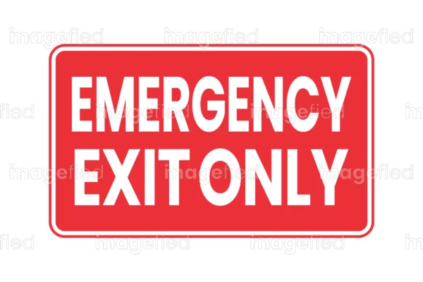 Emergency exit only sign sticker in red color printable vector - Imagefied