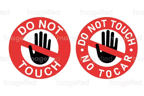 Do not touch sign stickers labels, no tocar, do not touch bilingual ...
