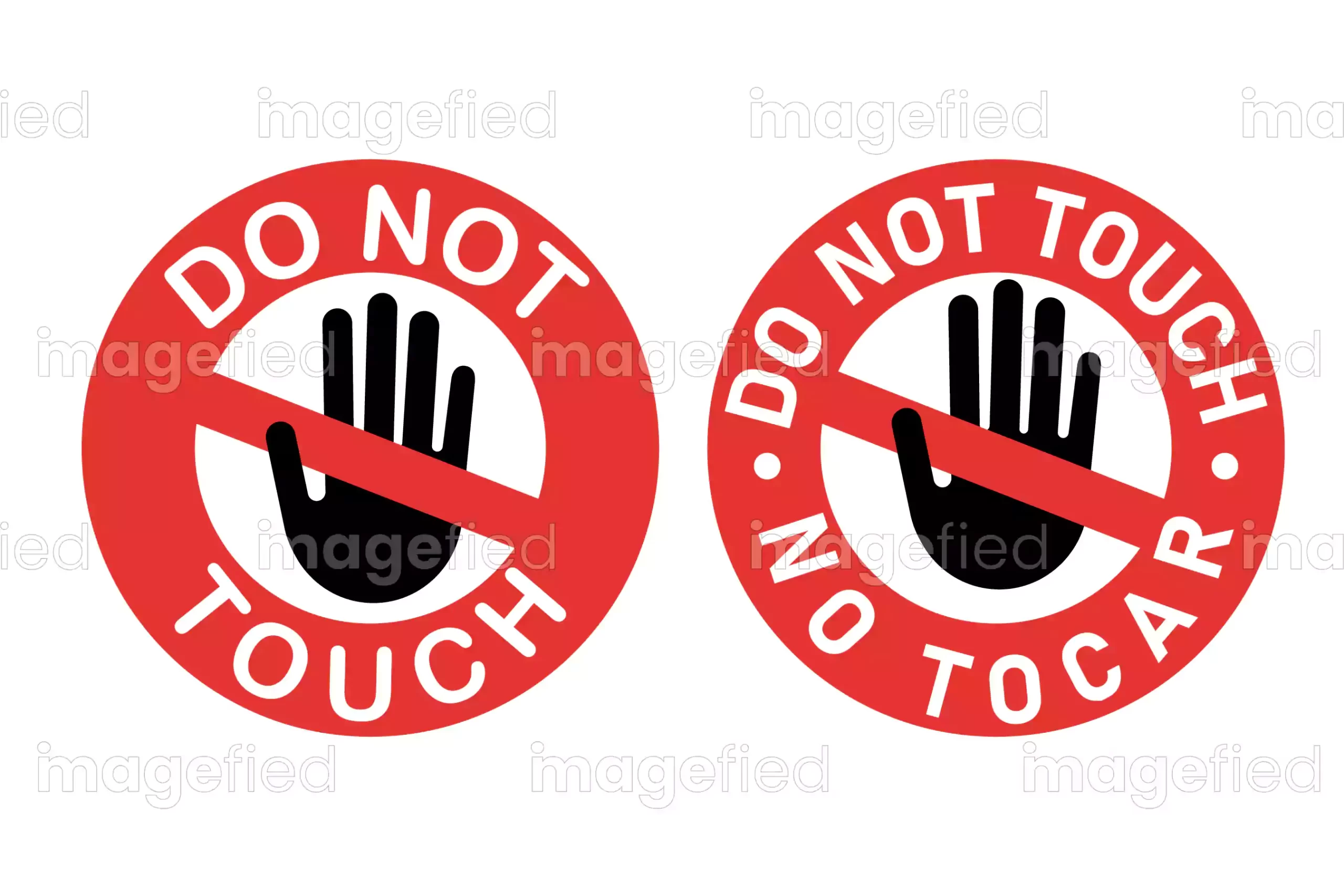 Do not touch sign stickers labels, no tocar, do not touch bilingual ...