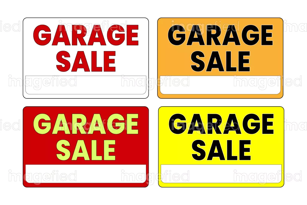 Garage sale signs, for marketing advertising, with 4 backgrounds colors ...