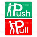 Push pull signs, door opening labels signages, creative illustration ...