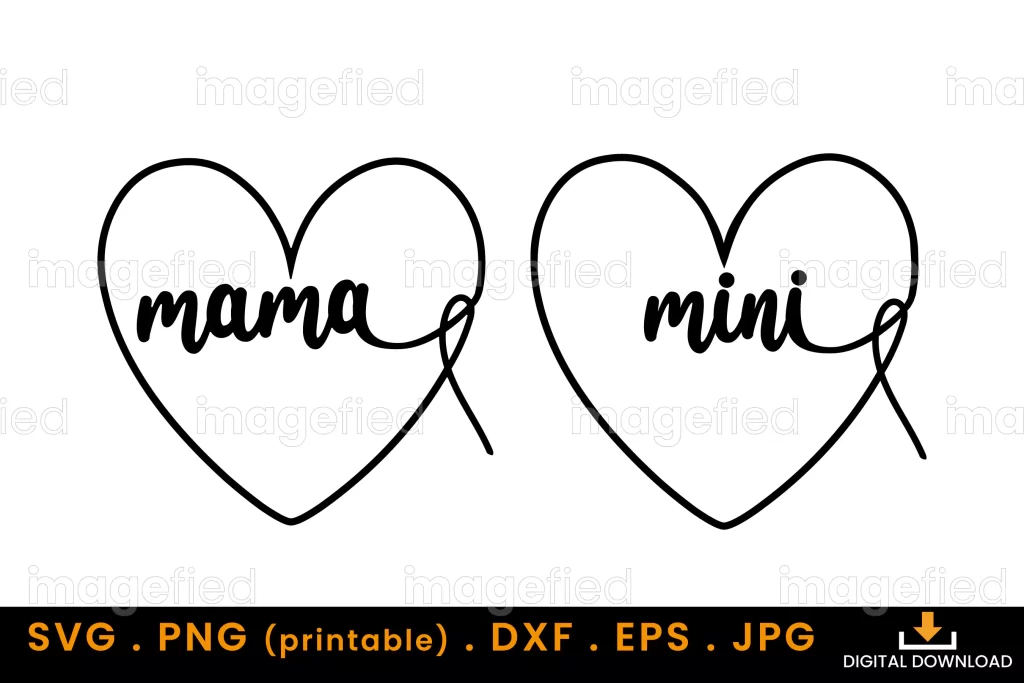 Mama Mini Svg, Mommy and Me Heart Shape Design for Shirts, Laptop, Hat ...