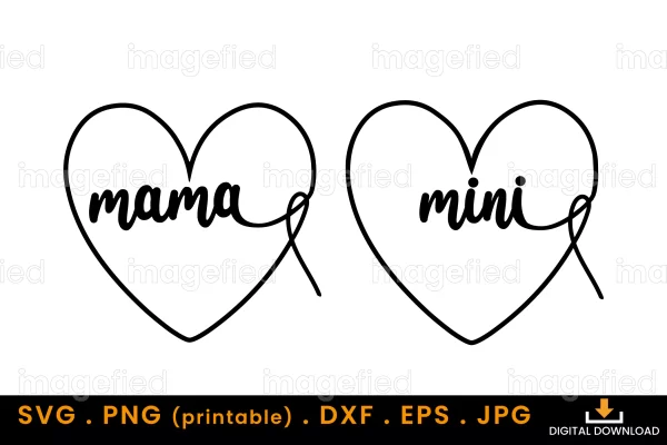 Mama Mini Svg, Mommy and Me Heart Shape Design for Shirts, Laptop, Hat ...