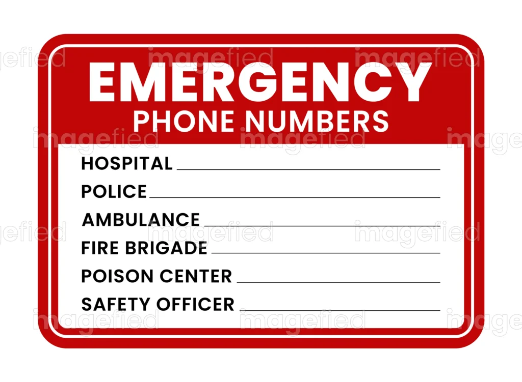Emergency Phone Numbers Sign, Safety Decal, Printable File, Vector ...