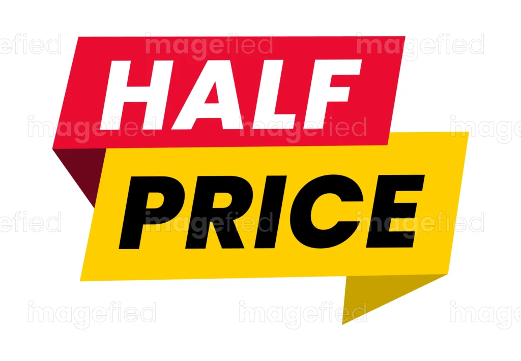 Half Price Sign, Label, Banner, Poster, Vector - Imagefied